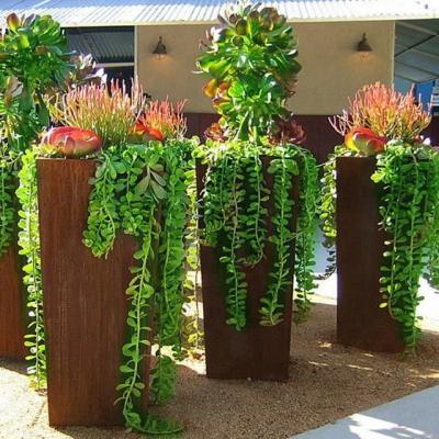 China Corten Steel Column Tower Cube Planter 2-3mm Thickness Rusty Finish for sale