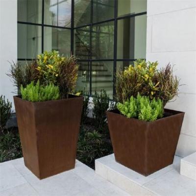 China Rustic Red Corten Steel Tapered Square Planter 35x35x28cm Garden Landscaping for sale