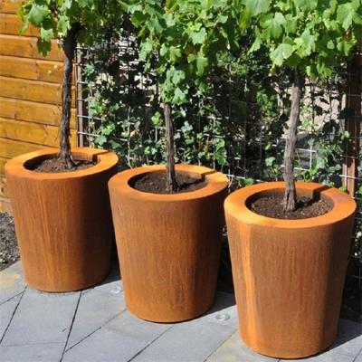 China Corten Steel Conical Planter Tapered Cylinder Garden Metal Flower Pot D60xH60cm for sale
