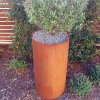 China High Cylinder Corten Steel Planter D37xH65cm Outdoor Metal Flower Pot for sale