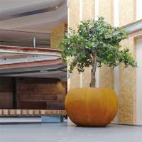 China Corten Steel Globe Tree Planter D80 H60 cm Geometric Sphere for Streetscape for sale