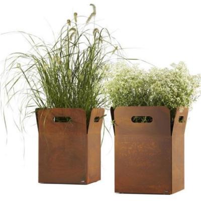 China Natural Rusty Color Corten Steel Planter Pot 25x25x25cm with Drain Holes for sale
