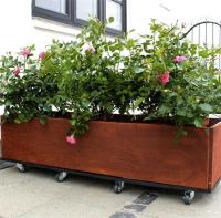 China Removable Corten Steel Trough Planter on Casters Wheels 100x40x40cm for sale