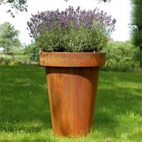 China Corten Steel Cylinder Planter 100cm Height Pre Weathered Rustic Garden Pot for sale
