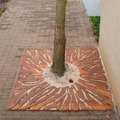China Laser Cut Corten Steel Landscape Square Tree Grille Garden Decorative for sale