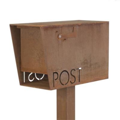 China Modern Freestanding Corten Steel Letter Box 35x35x120cm Rusty Red Outdoor Mailbox for sale