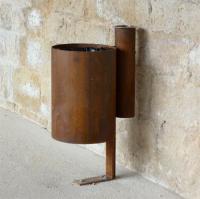 China Antique Corten Steel Urban Trash Can 390mm Round Metal Litter Bin 800mm Height for sale