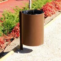 China Antique Corten Steel Urban Trash Can 390mm Round Metal Litter Bin 800mm Height for sale