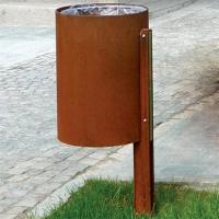 China Antique Corten Steel Urban Trash Can 390mm Round Metal Litter Bin 800mm Height for sale