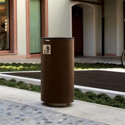 China Corten Steel Urban Trash Can 16x31 Inch Round Metal Litter Bin Pre-Rusted for sale