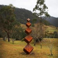 China Modern Cube Shape Corten Steel Sculpture Rusty Garden Statues for sale