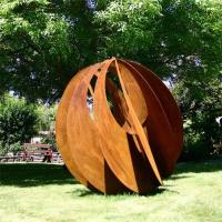 China Hollow Corten Steel Art Sphere Sculpture 600mm 900mm Garden Decoration for sale