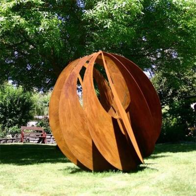 China Hollow Corten Steel Art Sphere Sculpture 600mm 900mm Garden Decoration for sale