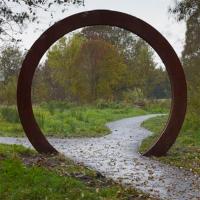 China Corten Steel Moon Gate Sculpture 2200mm Diameter Rustic Garden Art for sale