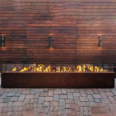 China 1500mm Rectangular Corten Steel Gas Fire Pit Heater 3mm Thick Propane for sale