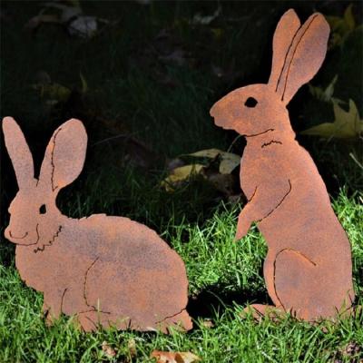 China Standing Rabbit Corten Steel Garden Ornament Pre-Rusted 500mm Height Customizable for sale