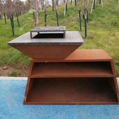 China Corten Steel Wood Burning BBQ Grill Outdoor Cooking Fire Pit 80x90x130cm for sale