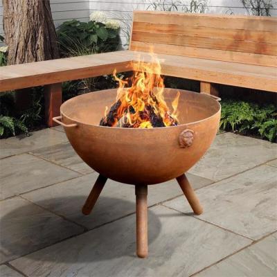 China 70cm Corten Steel Fire Pit Bowl Charcoal Burning Outdoor Heater Rustic Cauldron for sale