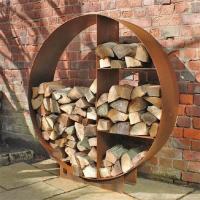 China Corten Steel Firewood Rack 120cm Diameter Round Firewood Holder Outdoor Log Store for sale