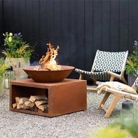 China Corten Steel Outdoor Wood Burning Fire Pit with Log Grate 700mm Width 490mm Height for sale