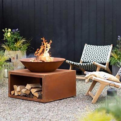 China Corten Steel Outdoor Wood Burning Fire Pit with Log Grate 700mm Width 490mm Height for sale