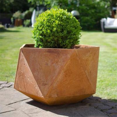 China Large Hexagonal Corten Steel Garden Planter 75cm Rusted Red Flower Pot for Patios for sale