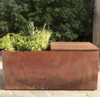 China Corten Steel Planter Bench Metal Trough Planter 240cm x 60cm x 50cm for Streetscape for sale