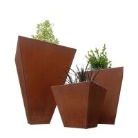 China Laser Cut Polygonal Corten Steel Planter Box 2mm Thick Rusted Finish Garden Decorative for sale