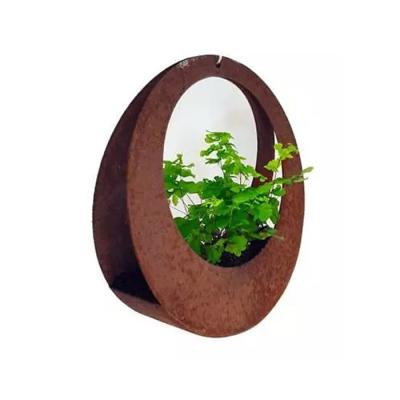 China Pre Weathered Corten Steel Round Wall Hanging Planter 1.5mm Custom Size for sale