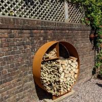China Corten Steel Firewood Rack 120cm Diameter Round Firewood Holder Outdoor Log Store for sale