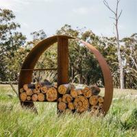 China Corten Steel Firewood Rack 120cm Diameter Round Firewood Holder Outdoor Log Store for sale