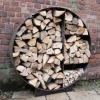 China Corten Steel Firewood Rack 120cm Diameter Round Firewood Holder Outdoor Log Store for sale