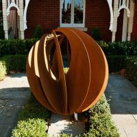 China Hollow Corten Steel Art Sphere Sculpture 600mm 900mm Garden Decoration for sale
