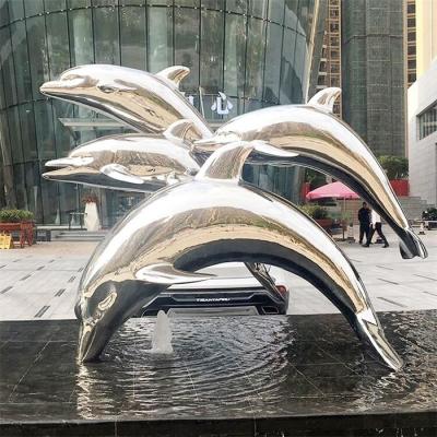 China Fuxin Stainless Steel Dolphin Sculpture 3-9m Outdoor Animal Art for sale