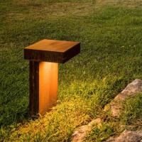 China Square Corten Steel LED Bollard Light 40x25x15cm Rusty Path Lighting for sale