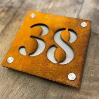 China Corten Steel Square House Number Plaques Rusted Outdoor Sign Custom Size 40x20cm for sale