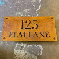 China Corten Steel Square House Number Plaques Rusted Outdoor Sign Custom Size 40x20cm for sale