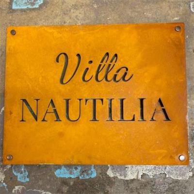 China Custom Corten Steel Sign 40x20cm Rusted Outdoor Business House Number for sale