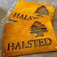 China Custom Corten Steel Sign 40x20cm Rusted Outdoor Business House Number for sale