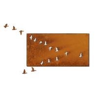 China Corten Steel Geese Bird Wall Art Sculpture 58cm Long Rustic Metal Home Decor for sale