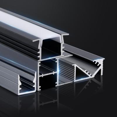 China Recessed LED Aluminum Profile 6063 T5 Black Silver Custom Length 1M 2M 3M for LED Strip Housing for sale