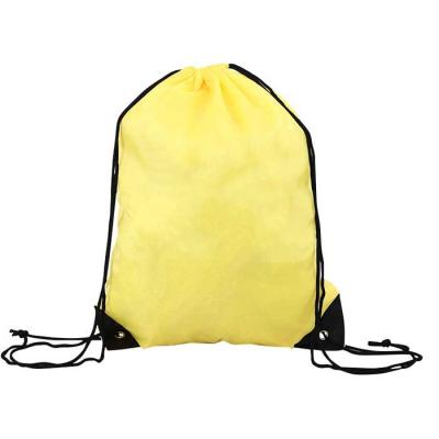 China Polypropylene 32x42cm Drawstring Non Woven Bag Yellow 80gsm Promotional Shopping for sale