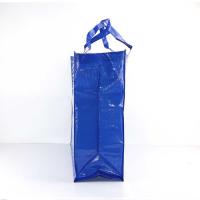 China Blue Laminated Polypropylene Woven Bag 145gsm 43x35x15.5cm with Handles for Supermarket for sale