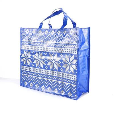 China Blue Laminated Polypropylene Woven Bag 145gsm 43x35x15.5cm with Handles for Supermarket for sale