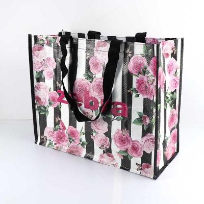 China Custom Printed Polypropylene Woven Shopping Bag 48x39x18cm 160gsm Laminated Grocery Tote for sale