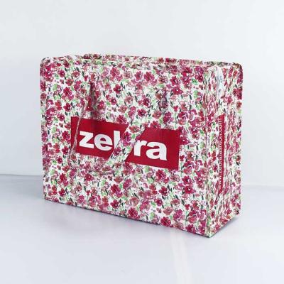 China Foldable PP Woven Shopping Bag 42x35x23cm 150gsm Laminated Eco-Friendly Handle Bag for sale