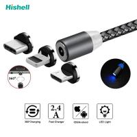 China 360 Rotating LED Magnetic USB Cord , Antiwear 3 In 1 Magnetic Data Cable for sale