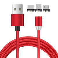 China 360 Rotating LED Magnetic USB Cord , Antiwear 3 In 1 Magnetic Data Cable for sale