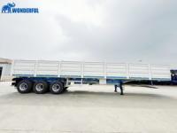 China High-Quality 50t Loading Capacity 3 4 Axles Decker Haul Grain Livestock Customized Quad Wood Flatbed Grain Palels Height Drop Side Wall Sidewall Truck Trailer for sale