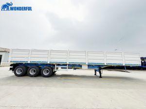 China High-Quality 50t Loading Capacity 3 4 Axles Decker Haul Grain Livestock Customized Quad Wood Flatbed Grain Palels Height Drop Side Wall Sidewall Truck Trailer for sale